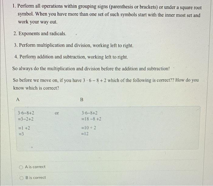 Solved 1. Perform all operations within grouping signs | Chegg.com