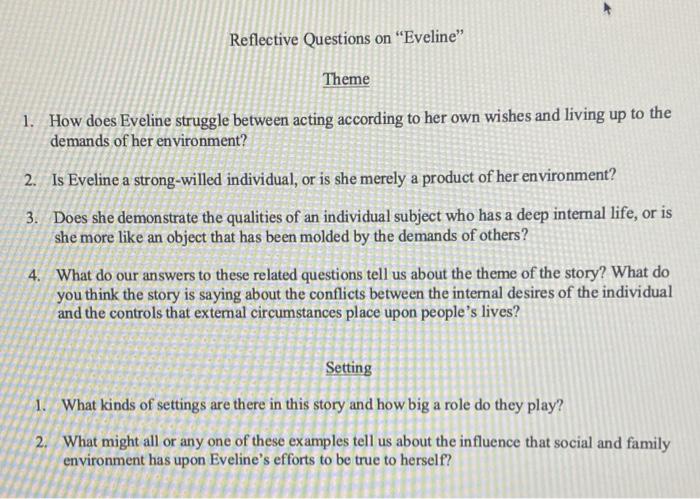 Solved Reflective Questions on “Eveline" Theme 1. How does | Chegg.com