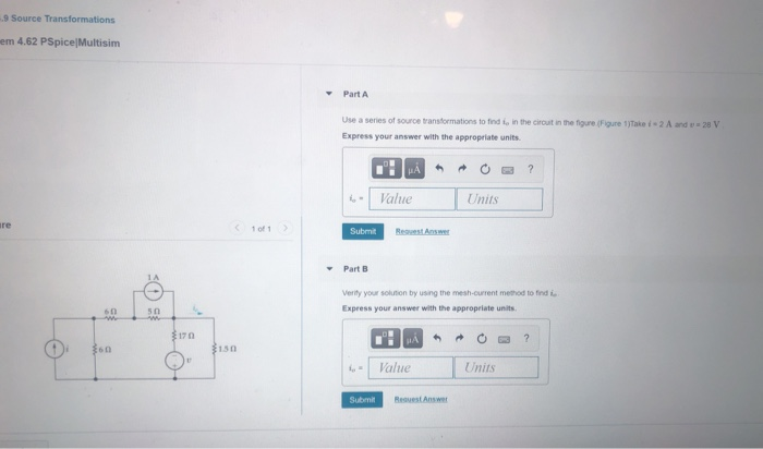 Solved ..9 Source Transformations em 4.62 PSpice Multisim | Chegg.com