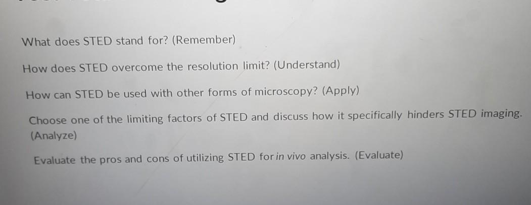 Solved What does STED stand for? (Remember) How does STED | Chegg.com