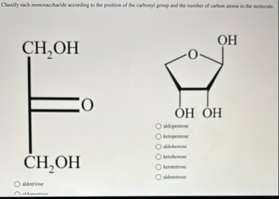 Solved Classify each monosaccharide according to the | Chegg.com