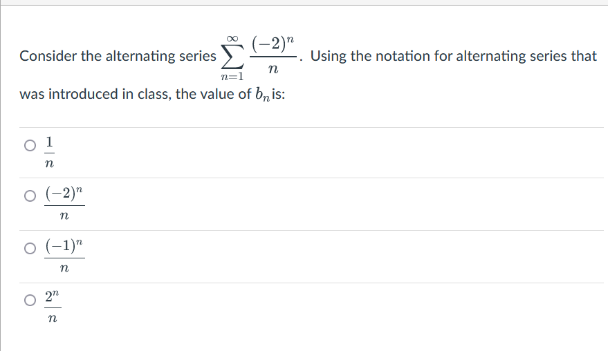 Solved For the alternating series ∑n=1∞(-1)n12n2+8, ﻿use the | Chegg.com