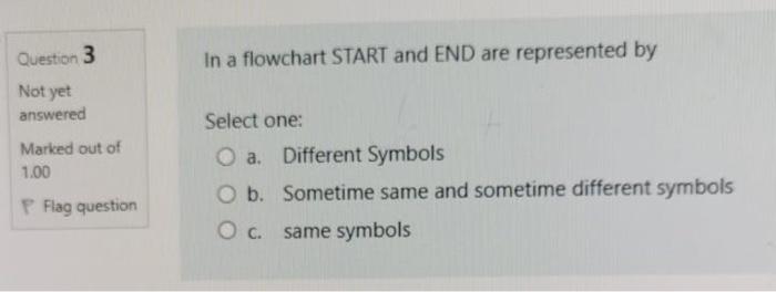 Solved Question 3 In a flowchart START and END are | Chegg.com