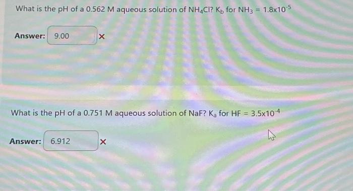 Solved What is the pH of a 0.562M aqueous solution of NH4Cl | Chegg.com