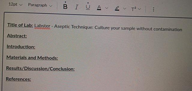 Solved Title of Lab: Labster - ﻿Aseptic Technique: Culture | Chegg.com