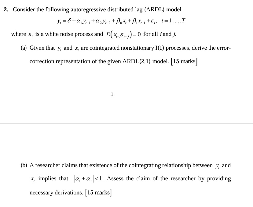 Solved Consider the following autoregressive distributed lag | Chegg.com