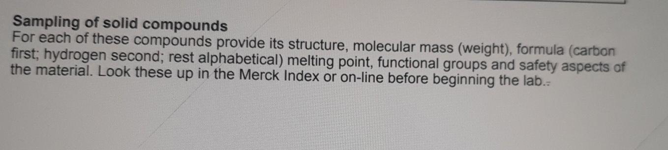 Solved Sampling of solid compounds For each of these | Chegg.com