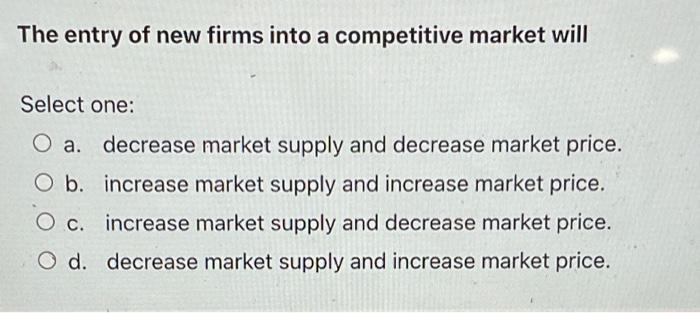 Solved The entry of new firms into a competitive market will | Chegg.com