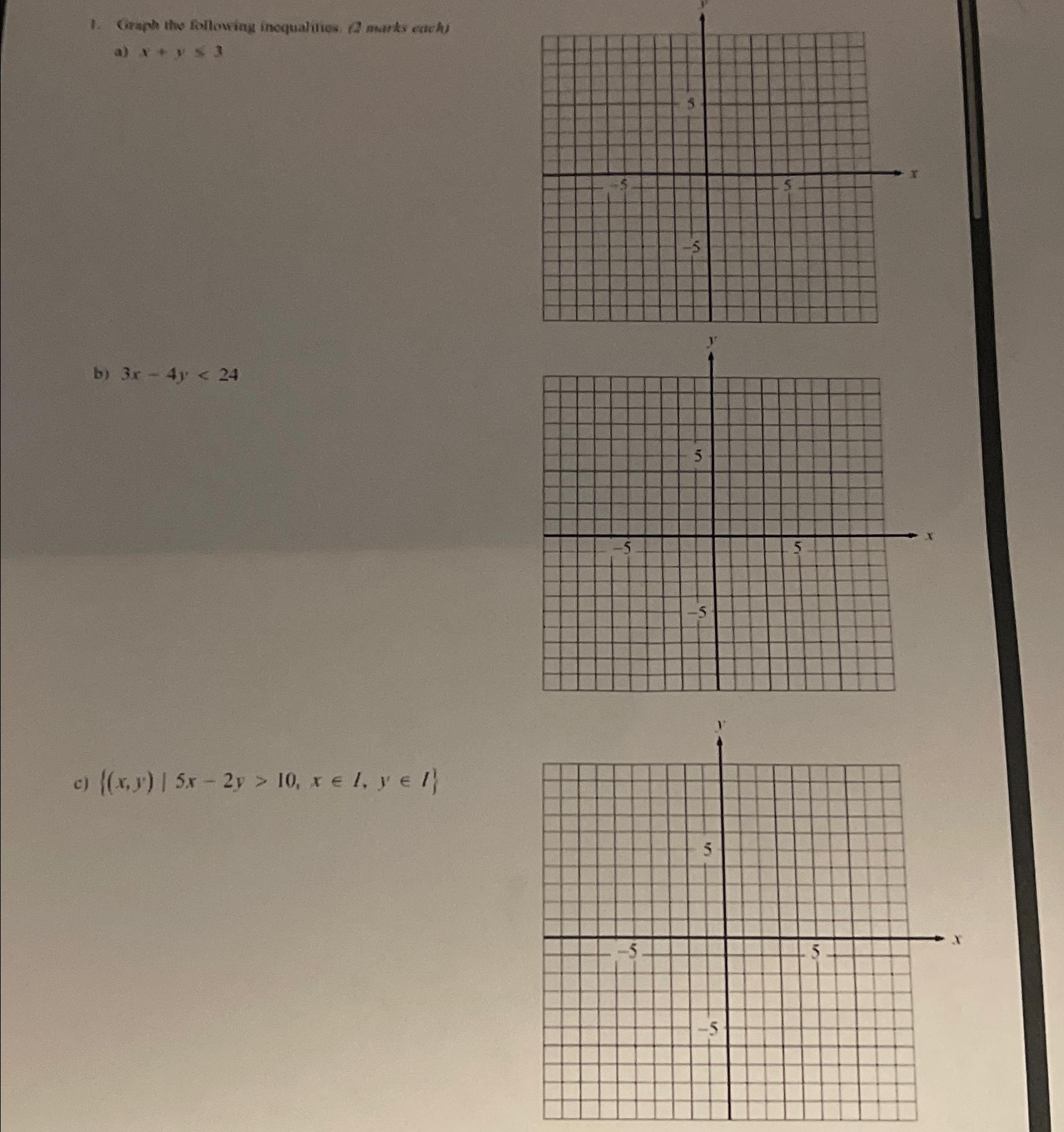 Solved a) x+x≤3b) 3x-4y 10,xinI,yinI} | Chegg.com