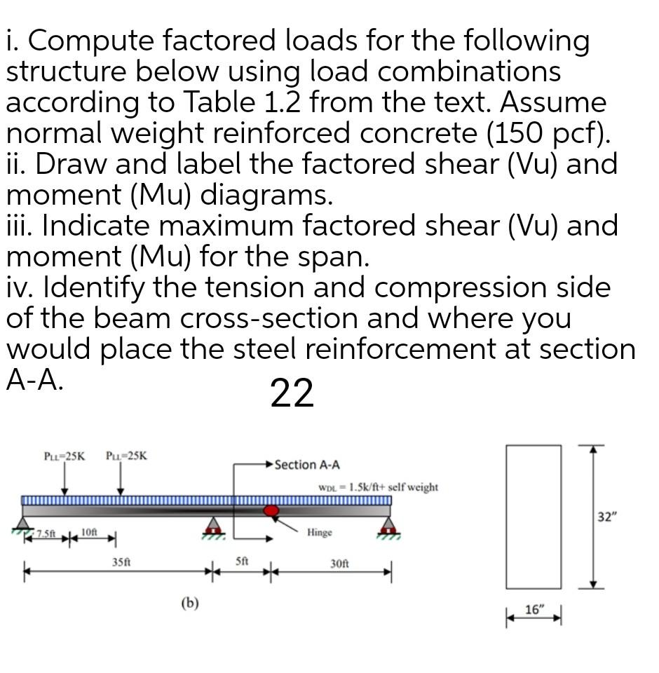 Solved i. Compute factored loads for the following structure | Chegg.com