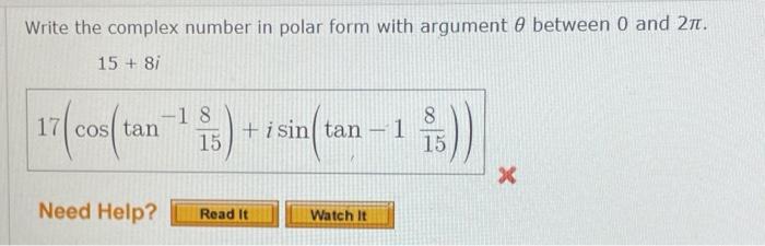 Solved Write the complex number in polar form with argument | Chegg.com