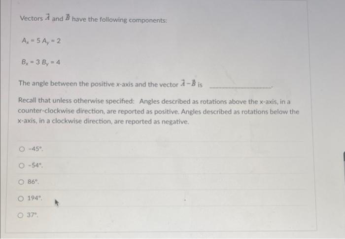 Solved Vectors and B have the following components: A₂ = 5 | Chegg.com