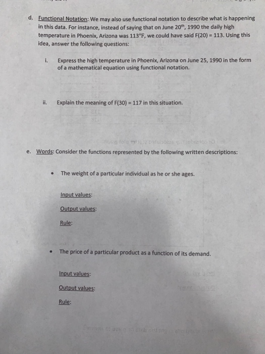 Solved d. Functional Notation: We may also use functional | Chegg.com