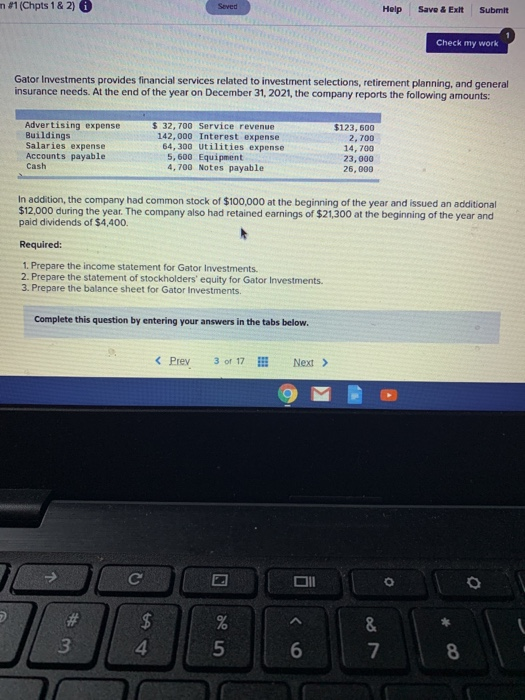 Solved n #1 (Chpts 1&2) Seved Help Save & Exit Submit Check | Chegg.com