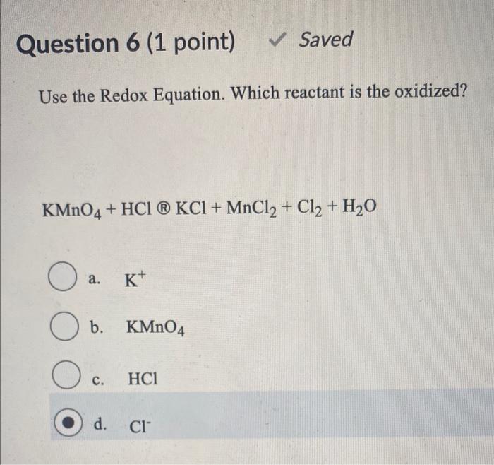 Solved Use the Redox Equation. Which reactant is the | Chegg.com