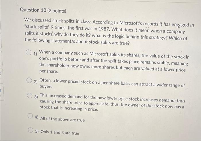 Solved We discussed stock splits in class: According to | Chegg.com