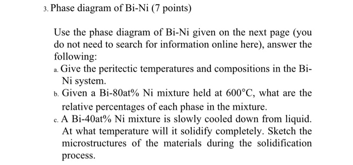 Solved 3. Phase diagram of Bi-Ni (7 points) Use the phase | Chegg.com