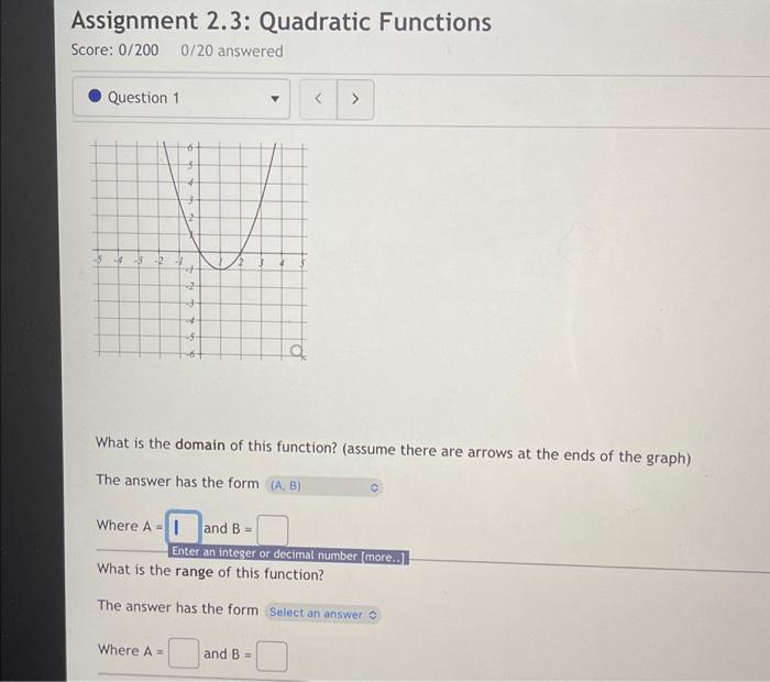 Solved Assignment 2.3: Quadratic Functions Score: 0/200 0/20 | Chegg.com