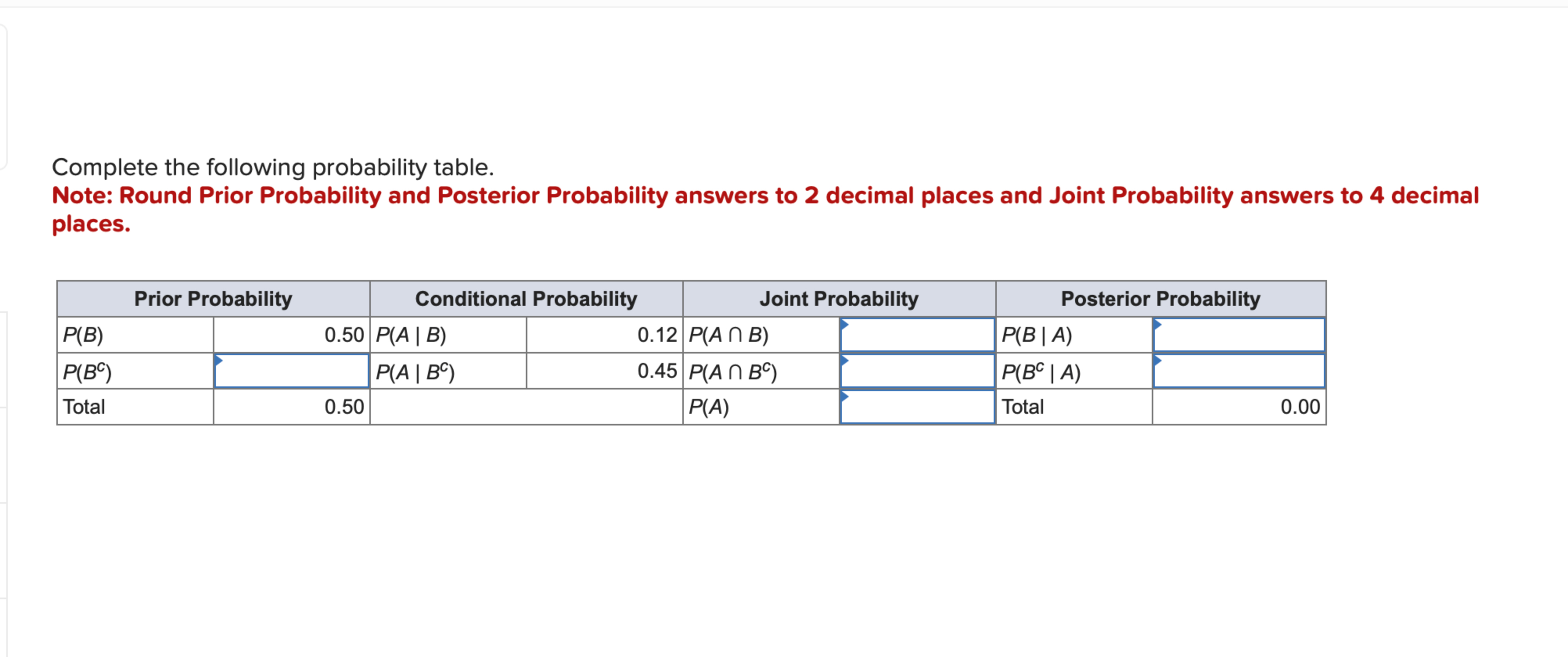 Solved Complete the following probability table.Note: Round | Chegg.com
