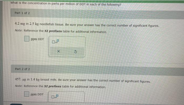 Solved What is the concentration in parts per million of DDT | Chegg.com
