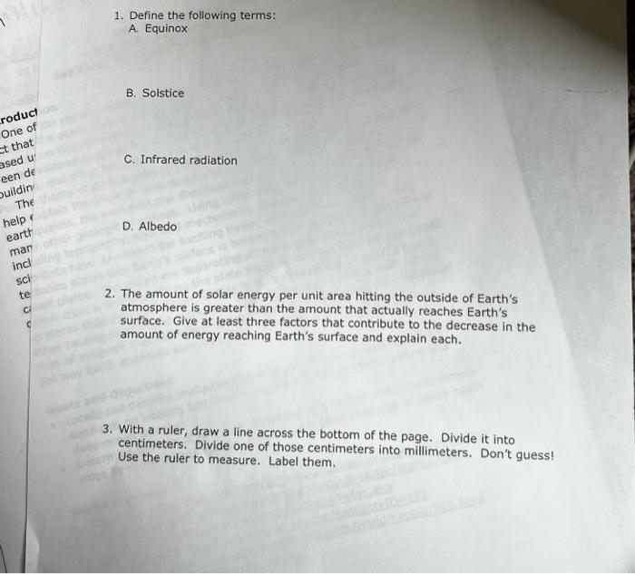 Solved 1. Define the following terms: A. Equinox B. Solstice | Chegg.com