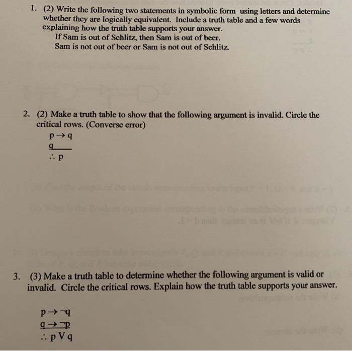 Solved 1. (2) Write the following two statements in symbolic | Chegg.com