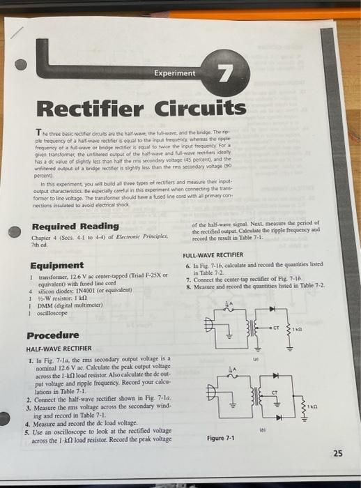 Experiment 7 rectifier circuits.Just need help with | Chegg.com