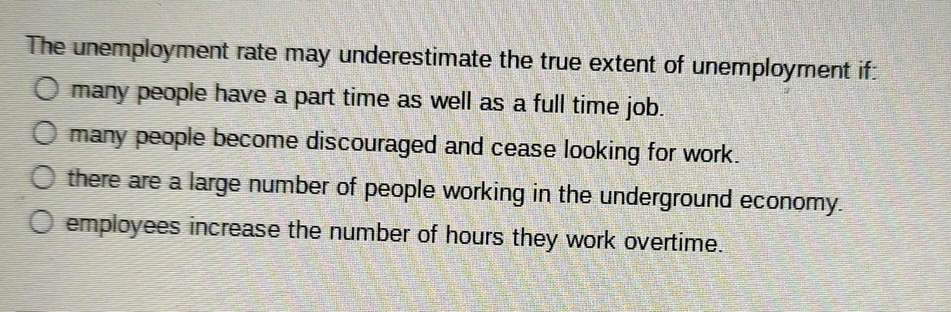 Solved The unemployment rate may underestimate the true | Chegg.com