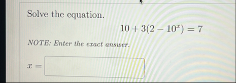 Solved Solve the equation.10 +3(2-10x)=7NOTE: Enter the | Chegg.com