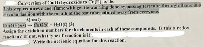 Solved Conversion of Cu (II) hydroxide to Cu (II) oxide: | Chegg.com