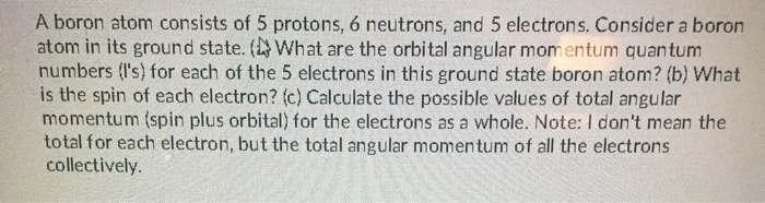 Solved A boron atom consists of 5 protons, 6 neutrons, and 5 | Chegg.com