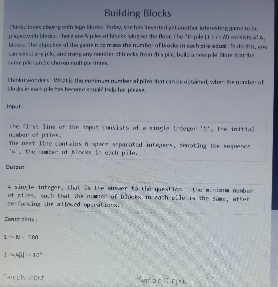 Solved Building Blocks Chinku loves playing with lego | Chegg.com