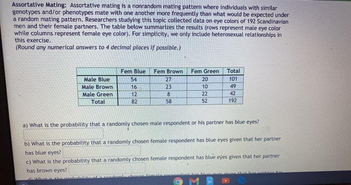 Solved Assortative Mating: Assortative mating is a nonrandom | Chegg.com