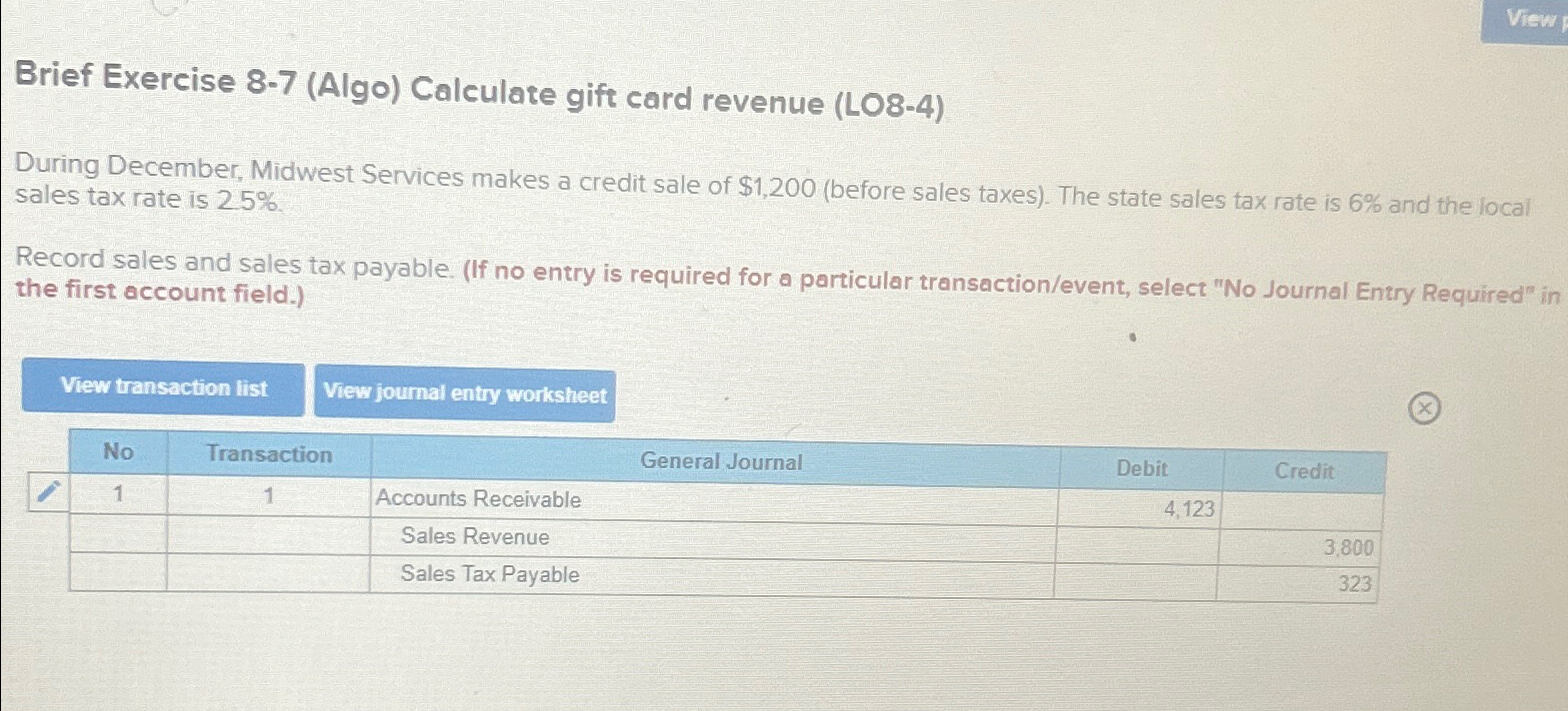 Brief Exercise 8-7 (Algo) Calculate gift card | Chegg.com Brief Exercise 8-7 (Algo) Calculate gift card | Chegg.com