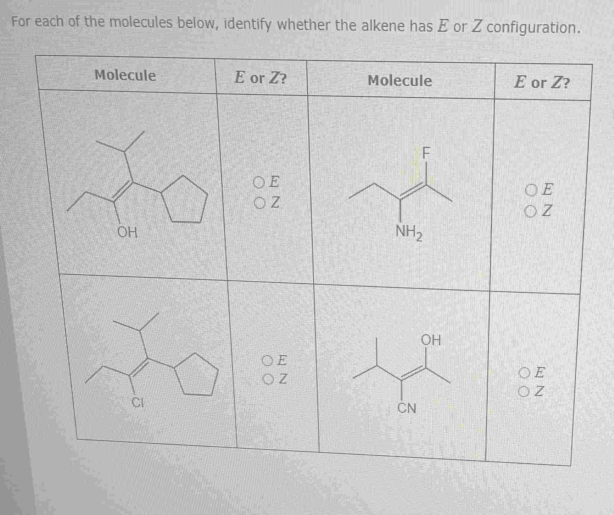 Solved For each of the molecules below, identify whether the | Chegg.com
