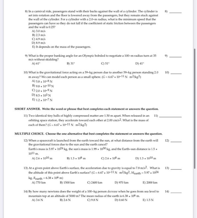 please answer at least a few, if you can’t answer | Chegg.com
