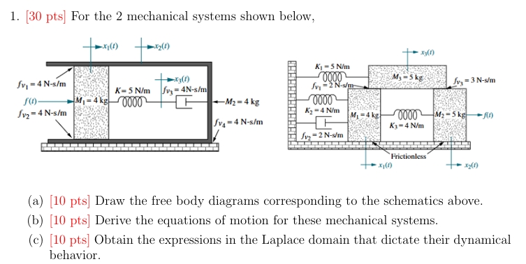 Solved [30 ﻿pts] ﻿For the 2 ﻿mechanical systems shown | Chegg.com