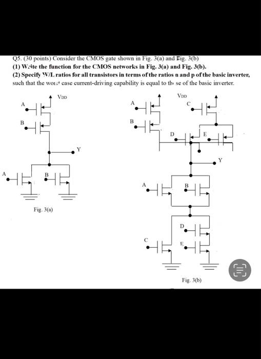 Solved Q5. (30 points) Consider the CMOS gate shown in Fig. | Chegg.com