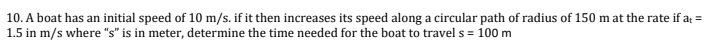 Solved A boat has an initial speed of 10ms. ﻿if it then | Chegg.com