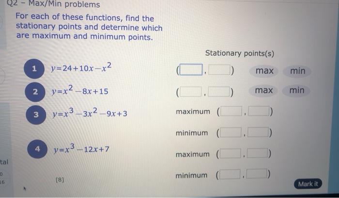 Solved 21 - Find the stationary point For each of these | Chegg.com