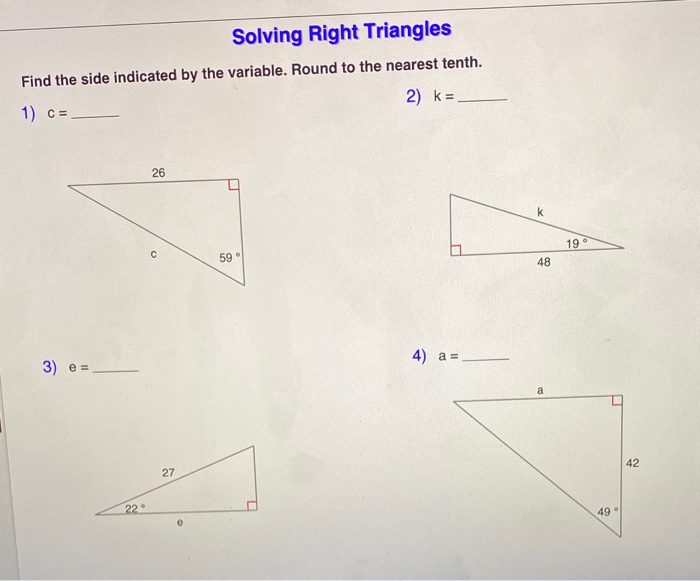 Solved Solving Right Triangles Find the side indicated by | Chegg.com