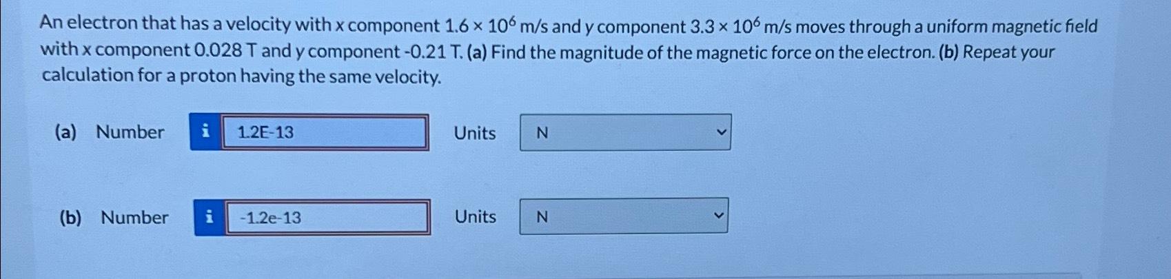 Solved An electron that has a velocity with x ﻿component | Chegg.com