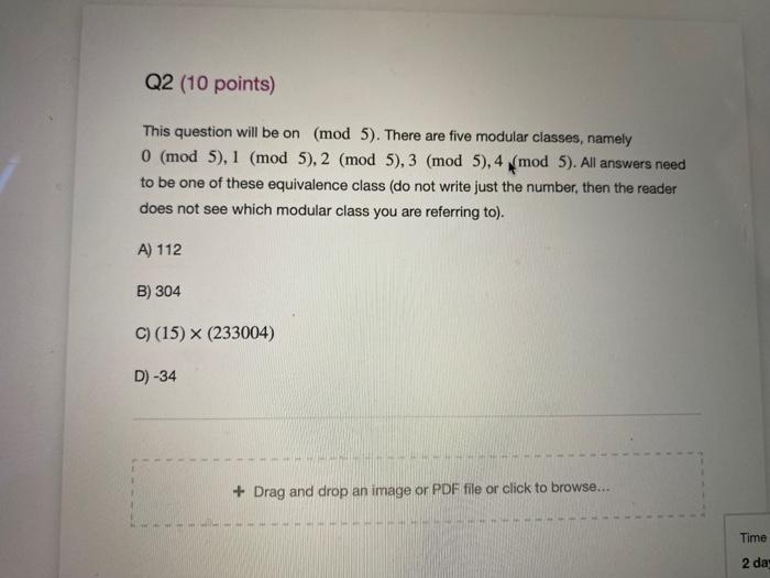 Solved Q2 (10 points) This question will be on (mod 5). | Chegg.com