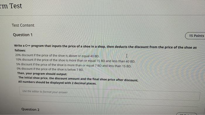 Solved rm Test Test Content Question 1 15 Points Write a C++ | Chegg.com