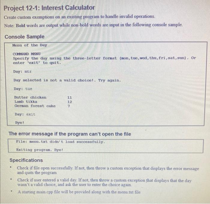 Solved Project 12-1: Interest Calculator Create custom | Chegg.com