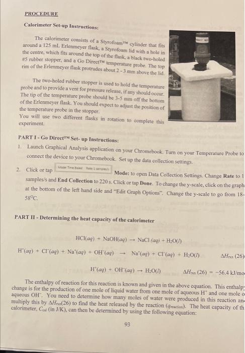 Solved Calorimeter Set-up Instructions: The calorimeter | Chegg.com