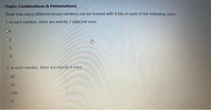 Solved (Topic: Combinations & Permutations) Show how many | Chegg.com