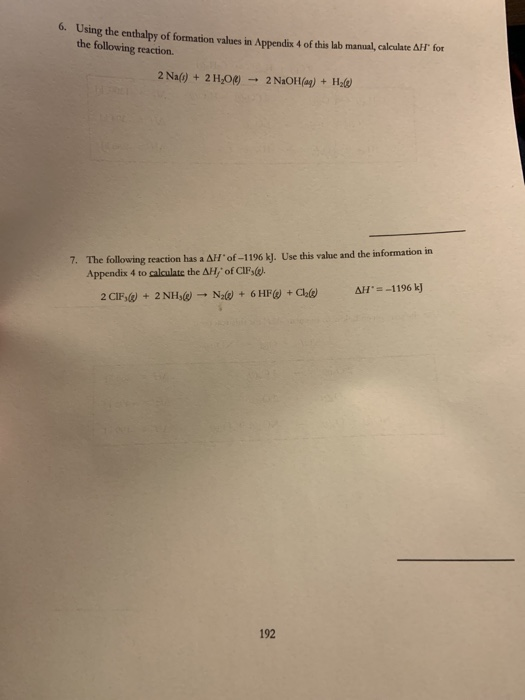 Solved 6. Using the enthalpy of formation values in Appendix | Chegg.com