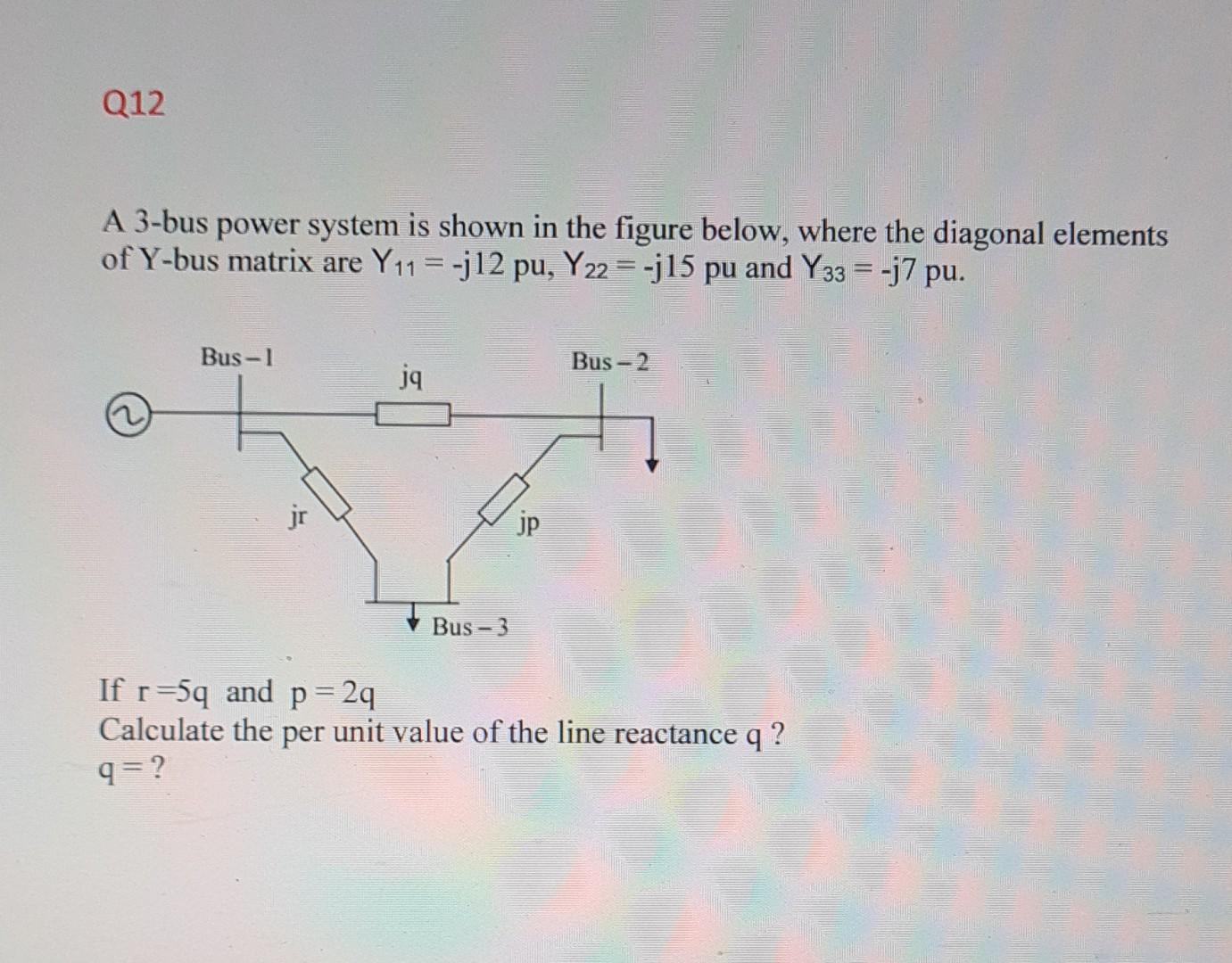 Solved Q12 A 3-bus power system is shown in the figure | Chegg.com