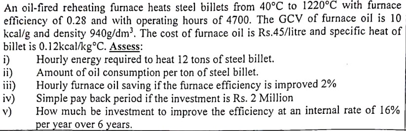 Solved An oil-fired reheating furnace heats steel billets | Chegg.com